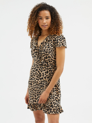 Brown Leopard Print Frill Wrap Mini Dress | Women | George at ASDA