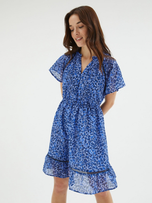 Blue Animal Print Ladder Trim Mini Dress | Women | George at ASDA