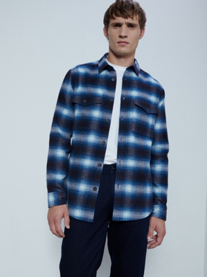 Studio Edit Blue Check Brushed Wool Overshirt | Men | George at ASDA