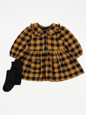 Ochre Checked Dress and Tights Outfit | Baby | George at ASDA