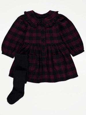 Plum Checked Dress and Tights Outfit | Baby | George at ASDA
