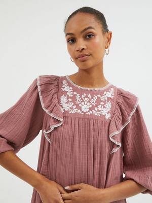 Dusky Pink Embroidered Frill Mini Dress | Women | George at ASDA