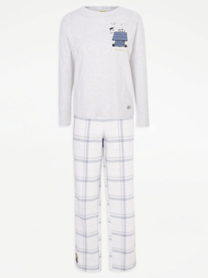 Peanuts Snoopy Grey Checked Long Sleeve Pyjamas | Lingerie | George at ASDA