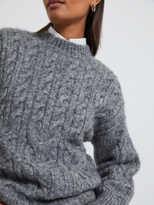 Grey Soft Cable Knit Longline Jumper | Women | George at ASDA