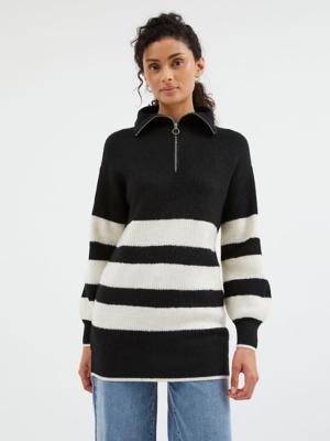 Black Striped Knitted Zip Neck Jumper | Women | George at ASDA