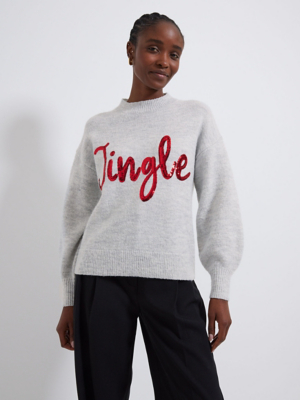 Grey Jingle Slogan Knitted Jumper | Women | George at ASDA