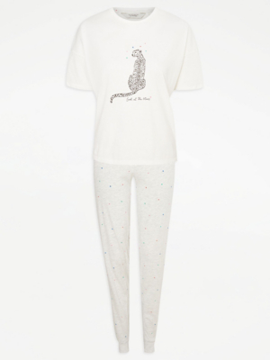 White Cheetah Short Sleeve Pyjamas | Lingerie | George at ASDA