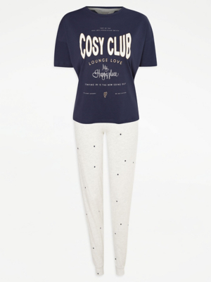 Navy Cosy Club Slogan Pyjamas | Lingerie | George at ASDA