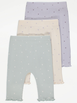 Pastel Heart Lettuce Ankle Leggings 3 Pack | Baby | George at ASDA