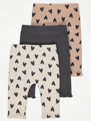 Assorted Heart Lettuce Ankle Rib Leggings 3 Pack | Baby | George at ASDA