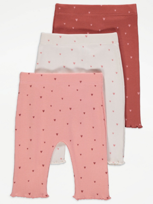 Pink Heart Lettuce Ankle Rib Leggings 3 Pack | Baby | George at ASDA