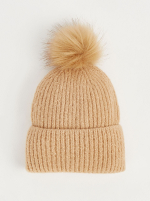 Tan Knitted Pom Pom Beanie Hat | Women | George at ASDA