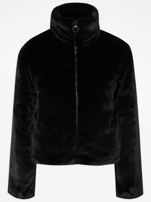 G21 Black Faux Fur Cropped Jacket | Women | George at ASDA
