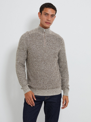 Neutral Chunky Knit Quarter Zip Jumper | Men | George at ASDA