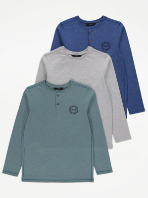 Plain Button Up Long Sleeve Tops 3 Pack | Kids | George at ASDA
