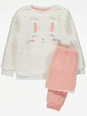 Pink Polka Dot Bunny Face Fleece Pyjamas | Kids | George at ASDA