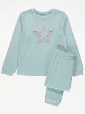 Mint Holographic Star Fleece Pyjamas | Kids | George at ASDA