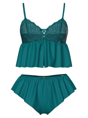 Teal Satin Lace Bralette and Knickers Set | Lingerie | George at ASDA
