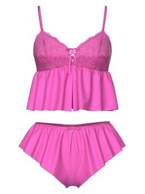 Bright Pink Satin Lace Bralette and Knickers Set | Lingerie | George at ...
