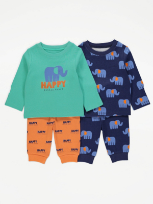 Happy Elephant Long Sleeve Pyjamas 2 Pack | Baby | George at ASDA