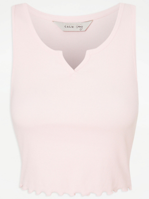 Pink Ribbed Lettuce Trim Cropped Pyjama Vest | Lingerie | George at ASDA