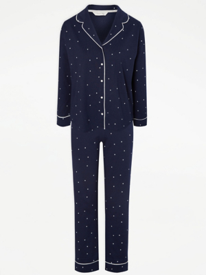 Navy Polka Dot Long Sleeve Shirt Pyjamas | Lingerie | George at ASDA