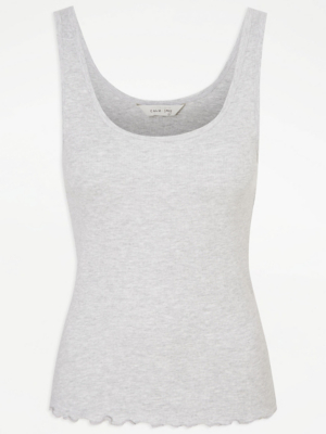 Grey Ribbed Lettuce Trim Pyjama Vest | Lingerie | George at ASDA