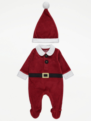 Red Santa Velour Sleepsuit and Hat Outfit | Baby | George at ASDA