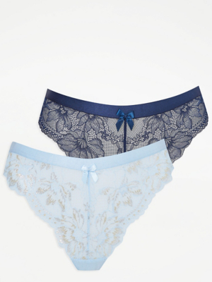 Blue Sparkle Lace Super High Leg Knickers 2 Pack | Lingerie | George at ...