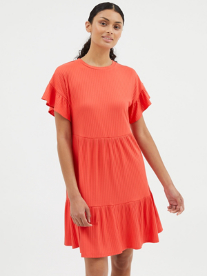 Coral Ribbed A Line Tiered Mini Dress | Women | George at ASDA