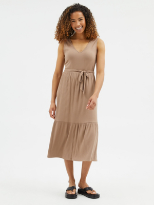 Neutral Ribbed Tiered Midi Dress | Women | George at ASDA