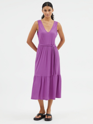 Lilac Ribbed Tiered Midi Dress | Women | George at ASDA