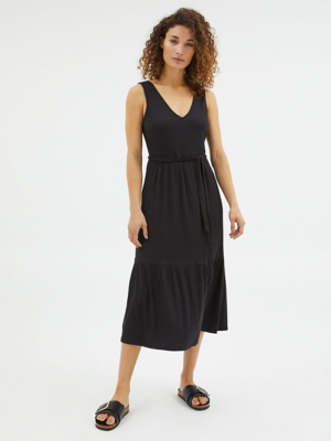 Black Ribbed Tiered Midi Dress | Women | George at ASDA