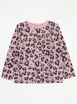 Pink Leopard Print Slogan Long Sleeve Top | Kids | George at ASDA