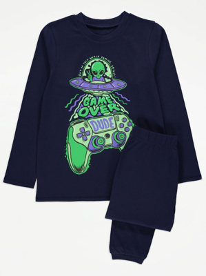 Navy Alien Gamer Long Sleeve Pyjamas | Kids | George at ASDA