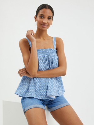 Blue Patterned Shirred Cami Top | Women | George at ASDA