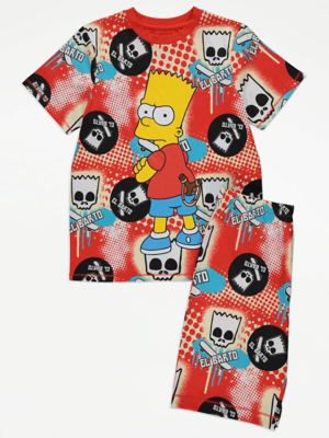 The Simpsons Red Bart Skater Short Pyjamas | Sale & Offers | George at ASDA