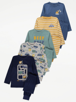 Vehicle Long Sleeve Pyjamas 5 Pack | Kids | George at ASDA