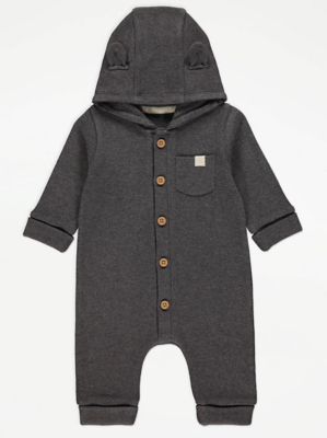 Charcoal Ribbed Hooded All In One | Baby | George at ASDA
