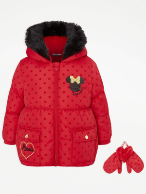 Disney Minnie Mouse Red Polka Dot Padded Coat and Mittens | Kids ...