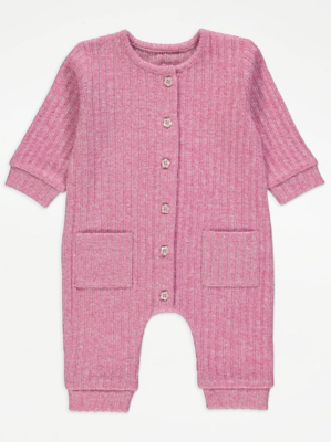 Pink Soft Knit Ribbed All In One Romper | Baby | George at ASDA