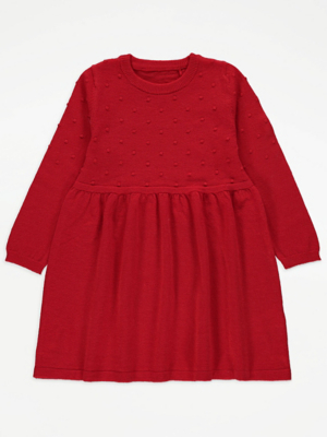 Red Knitted Polka Dot Long Sleeve Jumper Dress | Kids | George at ASDA