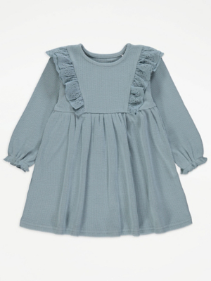 Aqua Ribbed Embroidered Long Sleeve Dress | Kids | George at ASDA
