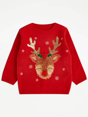 Red Reindeer Chenille Christmas Jumper | Kids | George at ASDA