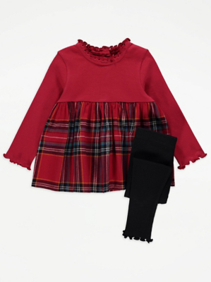 Red Checked Peplum Top and Leggings Outfit | Kids | George at ASDA