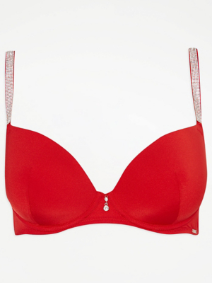 Entice Black Star Embroidered Plunge Bra | Lingerie | George at ASDA