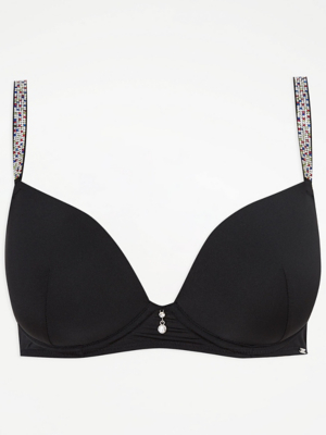 Entice Black Diamante Strap Plunge Bra | Lingerie | George at ASDA