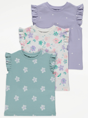 Floral Spot Short Frill Sleeve Tops 3 Pack | Kids | George at ASDA