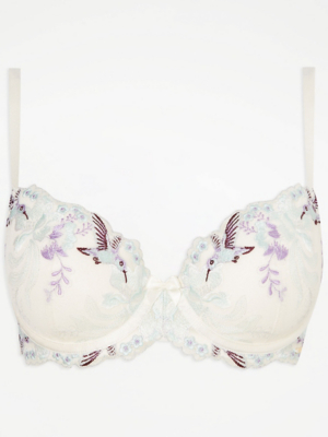 Entice Ivory Hummingbird Embroidered T-Shirt Bra | Lingerie | George at ...
