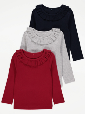 Collared Ribbed Long Sleeve Tops 3 Pack | Kids | George at ASDA